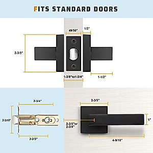 KNOBWELL 8 Pack Interior Door Handles Matte Black Modern Square Door Handle Knobs Classic No-Locking Passage Door Levers(No Lock, No Key)