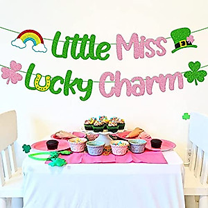 Little Miss Lucky Charm Banner St Patrick Day Decoration for Baby Girls Saint Patrick Garland Three Leaf Clover Shamrock Garland for Irish Day Party Decor Lucky Themed Baby Shower Birthday 1st 2nd 3rd 4th 5th 6th Birthday Party Anniversary Celebration Sup