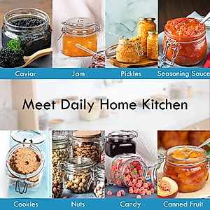 YEBODA 16oz Food Storage Canister Glass Jars with Clamp Airtight Lids and Silicone Gaskets for Multi-Purpose Kitchen Containers - Clear Square (6 Pack)