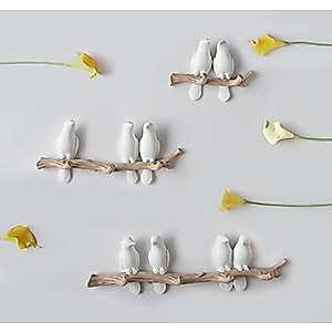 WINGOFFLY® Decorative Birds On Tree Branch Wall Mounted Coat Hanger for Coats/Hats/Keys/Towels(Three Birds)