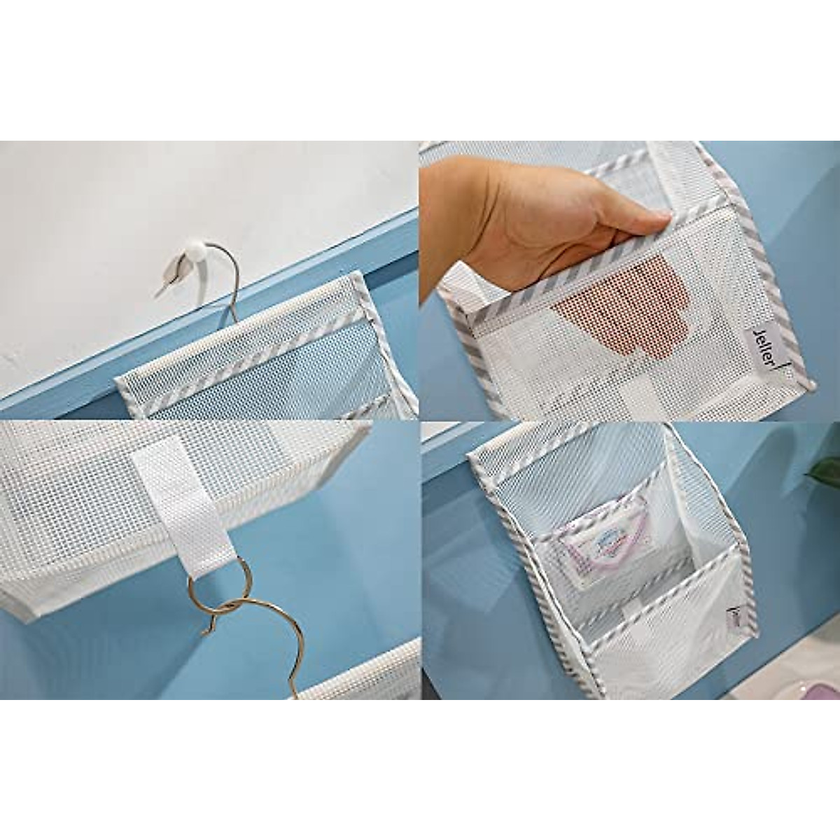 Jelier Hanging Mesh Shower Caddy,Bath Storage Basket Organizer for Camping,Cruising,Gym,College,RV (White)