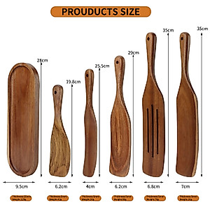 AOOF Wooden Spatula for Cooking, 6Pcs Natural Acacia Kitchen Utensil Set, Slotted, Spreader,Heat Resistant Non Stick Wood Cookware for Mixing,13(01)