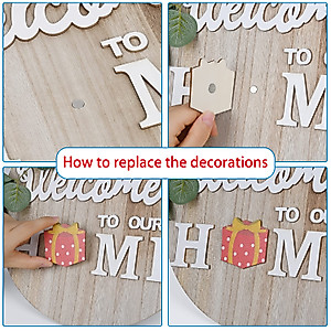 MerryNine 30cm/11.8" Round Welcome Door Sign, Interchangeable Seasonal Icon Wooden Wall Decoration, Various Holiday Christmas New Year Decoration for Garden/Porch/Farmhouse/Store