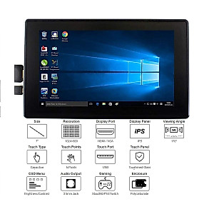 waveshare 7inch HDMI LCD (H) (with case) 1024x600 for Raspberry Pi IPS Display Capacitive Touch Screen Monitor with Toughened Glass Cover Case for Raspberry Pi 4/3/2/1 B B+ A+/Jetson Nano/Windows 10