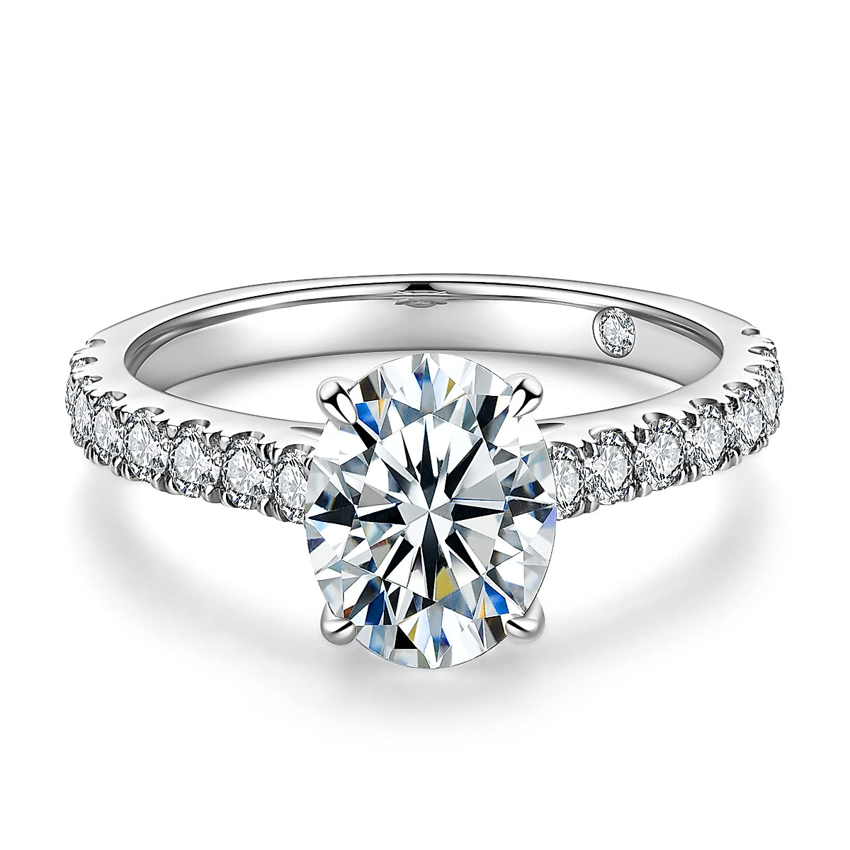 AnuClub 2.48 Cttw Oval Moissanite Engagement Ring for Women 925 Sterling Silver Side Stone Rings D Color VVS1 Lab Created Diamond Promise Wedding Anniversary Ring, Christmas Gift for Women 70