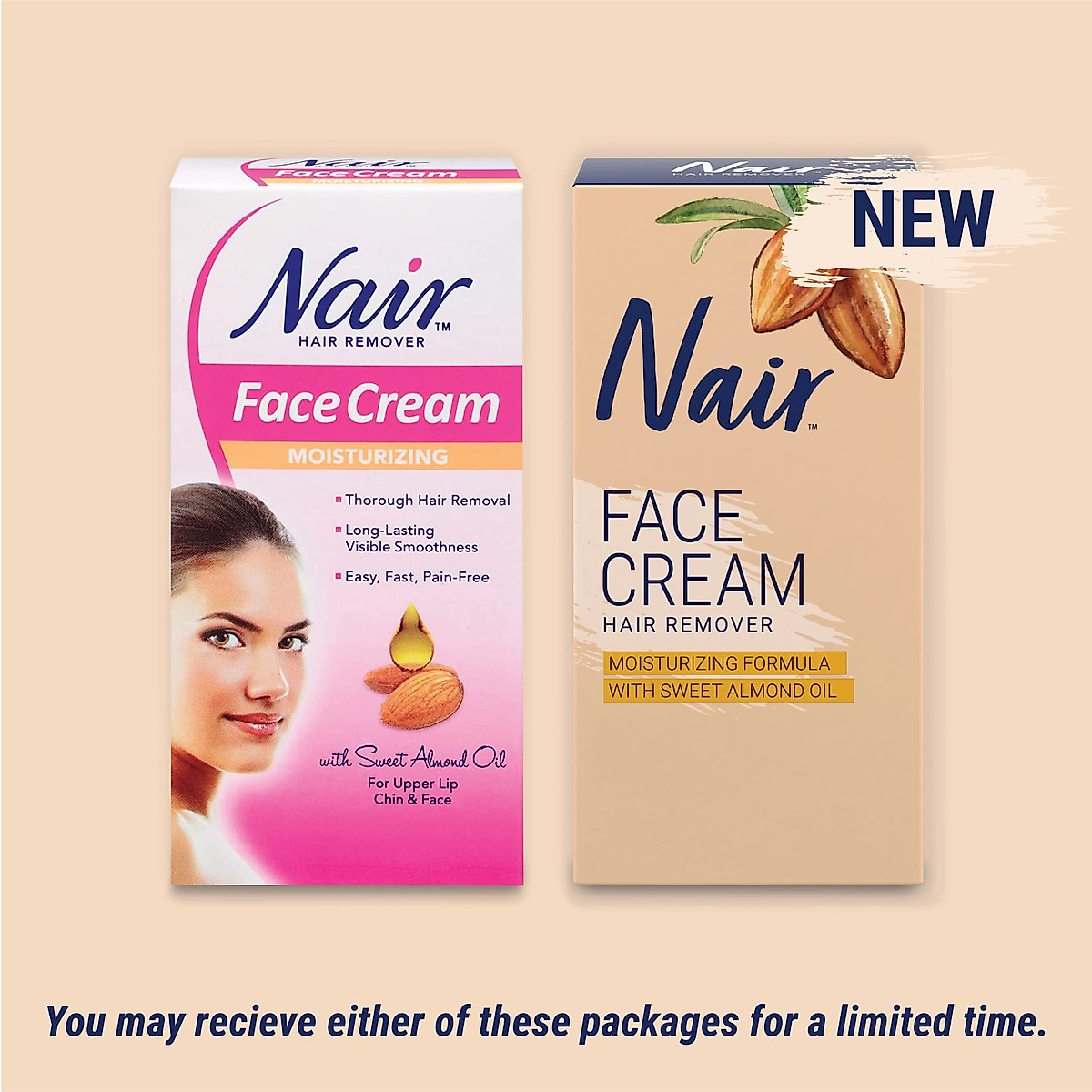Nair Hair Remover Moisturizing Face Cream with Sweet Almond Oil 2 oz (Pack of 5)