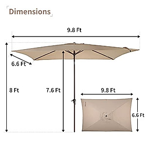 Verano Garden Patio Umbrella Rectangular Outdoor Table Market Umbrella with Push Button Tilt & Crank, 6.6 X 10 ft, Beige