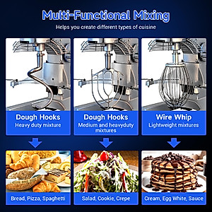 EKway 30Qt Commercial Food Mixer with Timing Function,1250W Commercial mixer 3-Speed Adjustable Heavy Duty, Electric Stand Food Mixer with Stainless Steel Bowl for Bakery Pizzeria. (Standard)