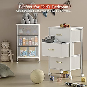 YILQQPER Nightstands Set of 2, Dresser for Bedroom Night Stand Sets Fabric Kids White Dresser for Closet Organizer, Nursery, Dorm with 3 Leather Finish Drawers, Glacier White