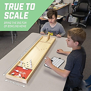 GoSports Mini Wooden Tabletop Bowling Game Set for Kids & Adults - Includes 1 Bowling Alley Board, 1 Launch Ramp, 2 Mini Bowling Balls, 10 Pins & Dry Erase Scorecard