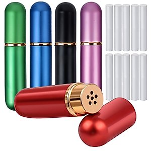 YGDZ Essential Oil Inhaler 5pcs Empty Personal Nasal Aromatherapy Inhalers Tubes Refillable Aluminum Glass Essential Oil Inhalers with 10 Cotton Wicks