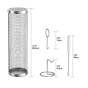 BLOOPIC BBQ Grilling Basket Grilling Accessories Camping Essentials Stainless Steel Wire Mesh Cylinder Outdoor Camping Picnic Round Rack Cookware Tool Cooking Large 1PCS (12.24 X 3.78 X 3.74 inch)