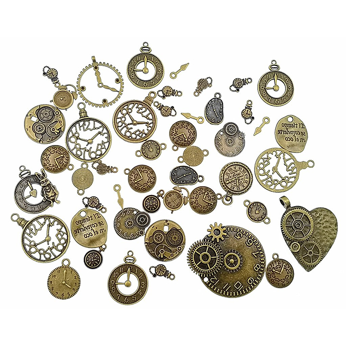 Kinteshun Clocks and Watches Dial Face Movement Charm Alloy Multistyle Steampunk Pendant Charm Connector for DIY Jewelry Making Accessaries(100 grams) (Bronze)