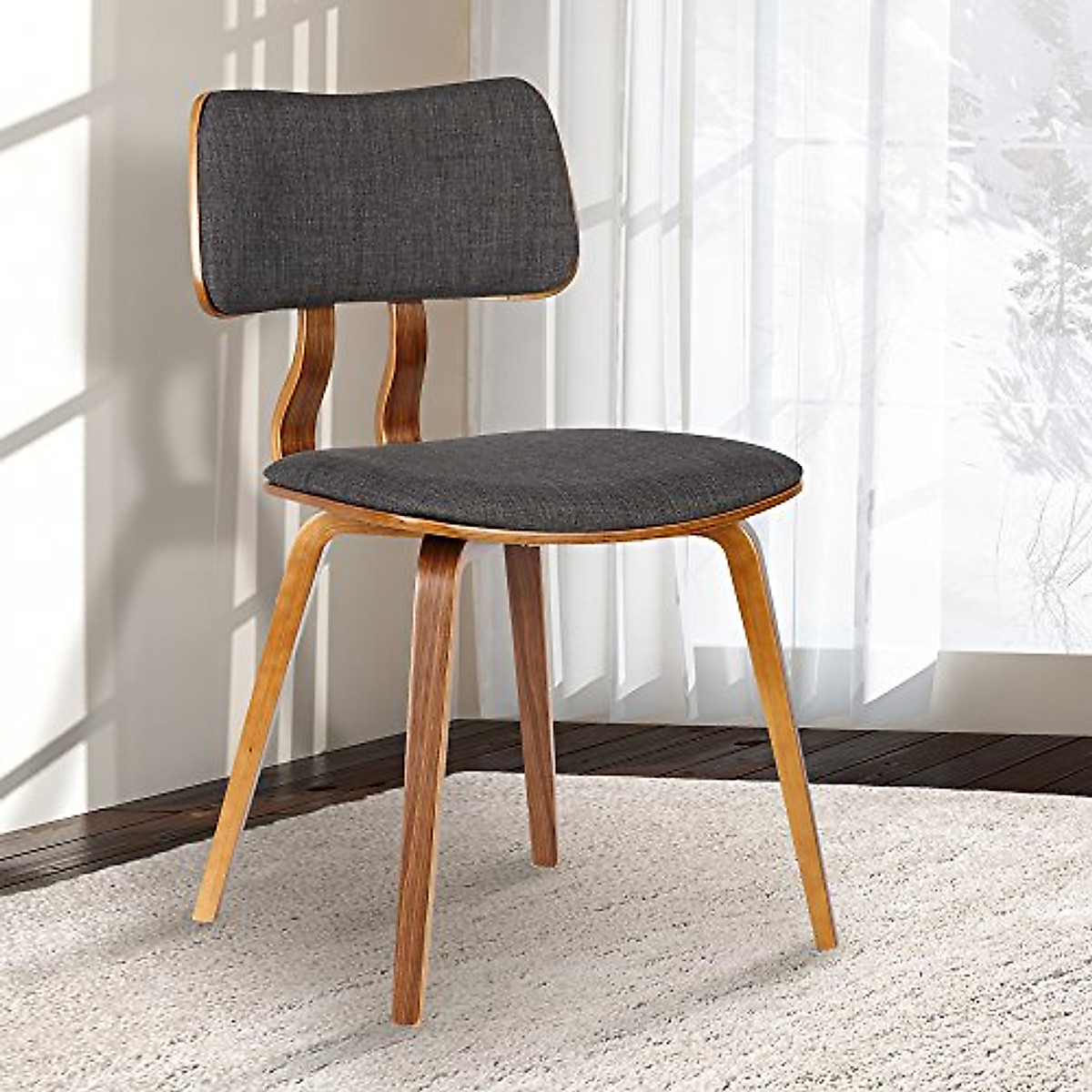Armen Living Jaguar Dining Chair in Charcoal Fabric and Walnut Wood Finish,Charcoal/Walnut Finish 20D x 18W x 29H in