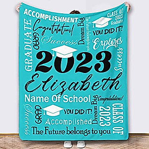 YFgohighhh Personalized Name Bedding Throw Blankets Graduation, Blue Picture Blanket for Family Friend Pet Christmas Birthday Wedding-32 x48