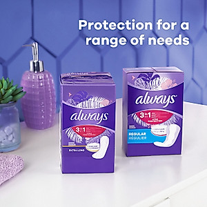 Always Xtra Protection 3-in-1 Daily Liners for Women, Extra Long, 60 CT (Packaging May Vary)