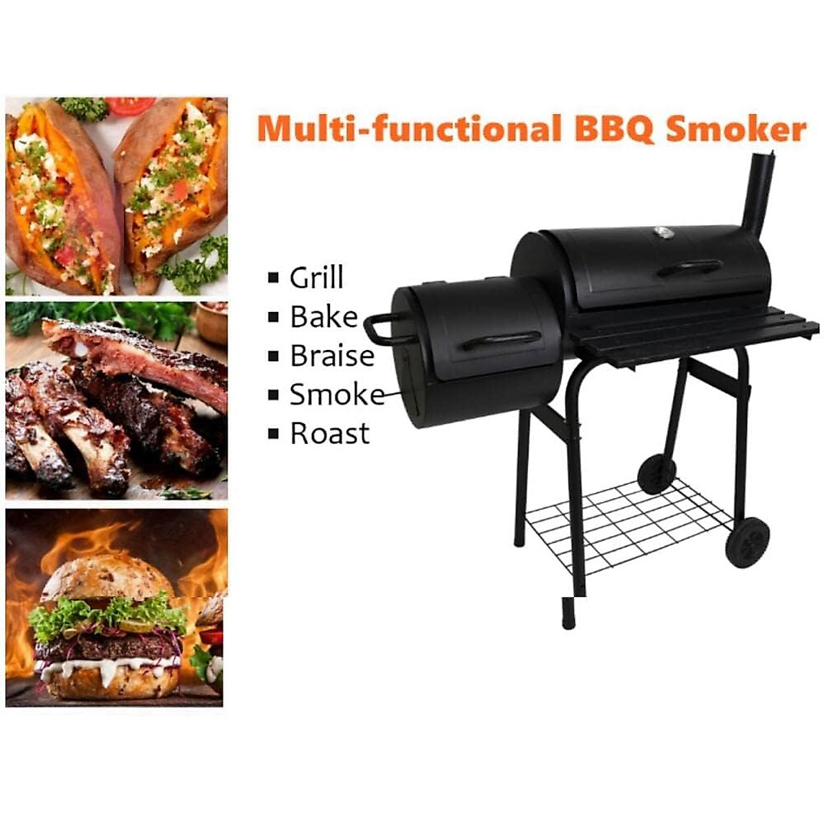 Charcoal grills gas grill weber grill Charcoal Grill Barbecue Oven with Side Fire Box and Offset Smoker, BBQ Outdoor Picnic, Camping, Patio Backyard Cooking