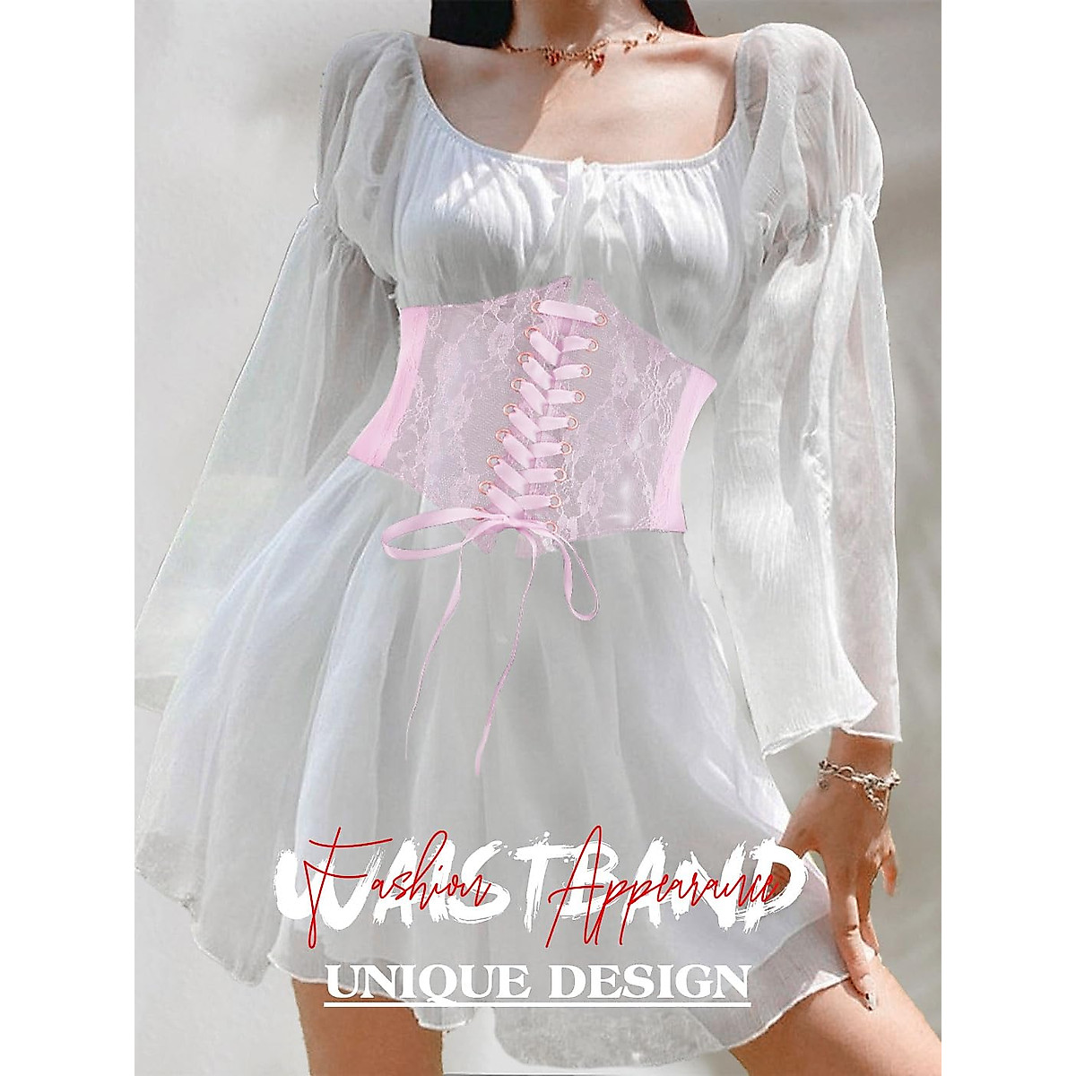 Asooll Fashion Elastic Corset Belt Wide Lace Waist Belt Party Club Prom Clothing Waist Corset for Women and Girls(Pink)