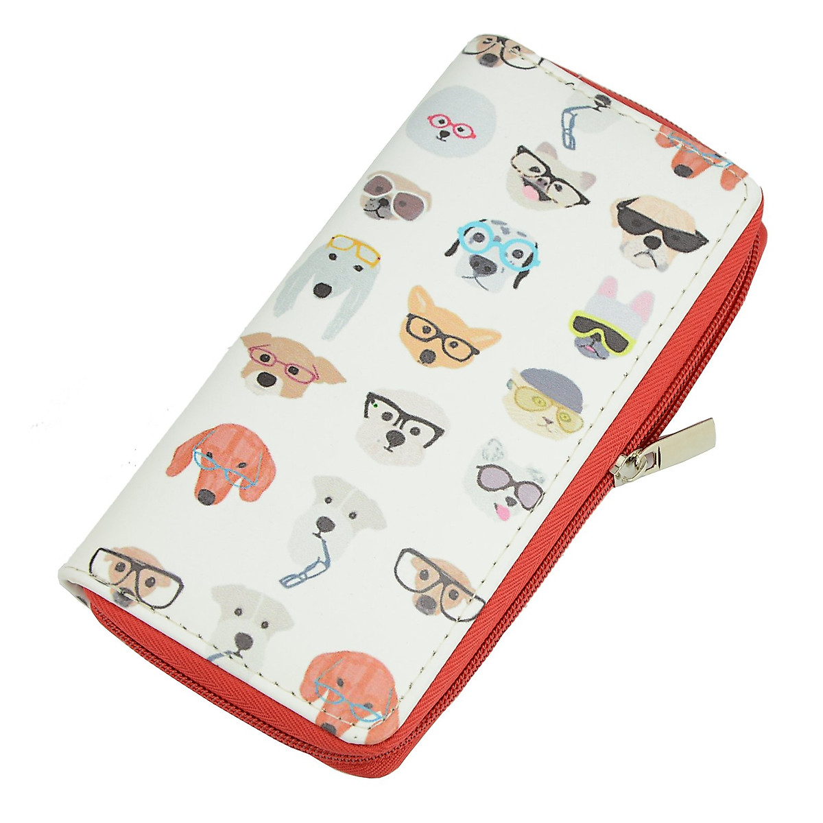 Ecohaso Women Zip Around Organizer Wallet PU Clutch Long Purse Cartoon Printed Wallet (Dog)