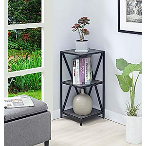 Convenience Concepts Tucson Metal 3 Tier Corner Bookcase, Weathered Gray / Black