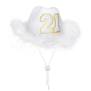 JUSTOTRY 21st Birthday White Cowboy Hat - 21ST Birth day Outfit Gifts for Women Cowgirl Hats with Wide Brime for 21st Birthday Decorations