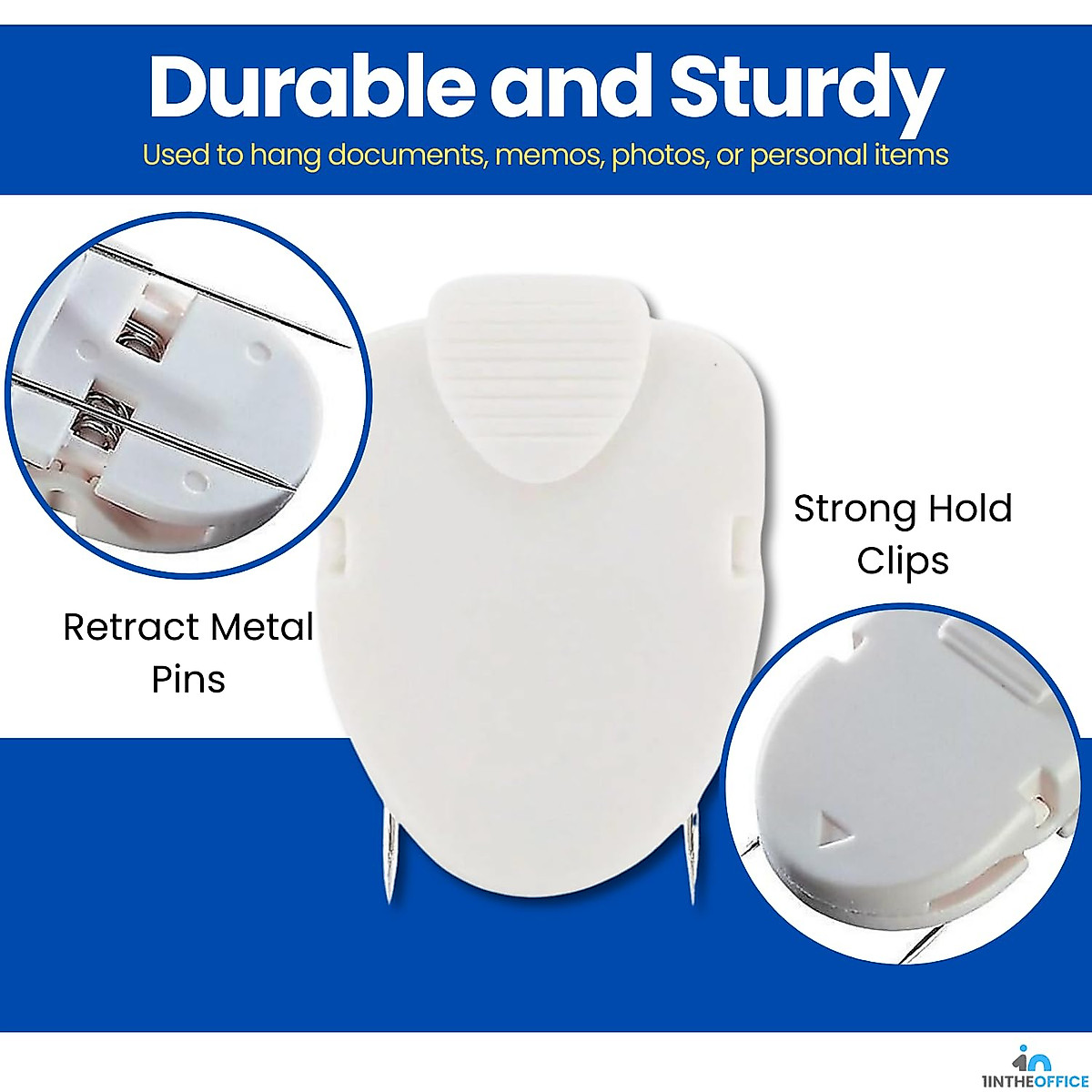 1InTheOffice Cubicle Clips, White Cubicle Pins, Office Clips, Wall Clip for Fabric Panels, (12 Pack)
