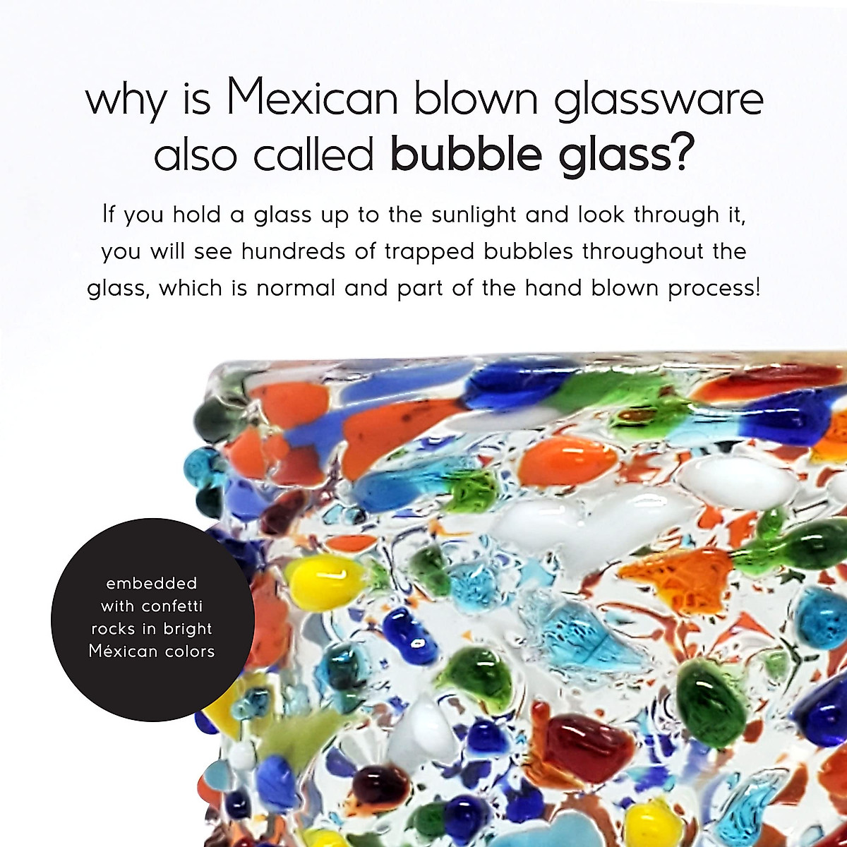MexHandcraft Confetti Rocks 8 oz DOF Rocks Glasses, set of 6, Mexican Handmade Multicolor Glassware, Recycled Glass, Lead & Toxin Free (DOF Rocks)