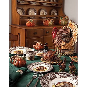 Spode Woodland Square Chip and Dip Serving Set with Turkey Motif | 12" Large Serving Platter for Thanksgiving | Ideal for Snacks, Veggies, and Appetizers