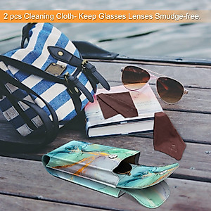 Fintie Double Glasses Case with Carabiner Hook, Portable Vegan Leather Eyeglass Case Anti-scratch Sunglasses Pouch, Emerald Marble