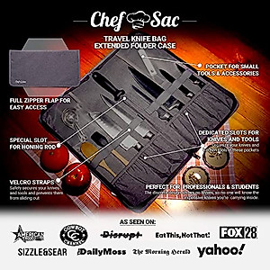 Chef Knife Bag Travel Folder Extended Knife Case | 8 Pockets for Knives, Kitchen Tools & Camp Accessories | Special Slot for Honing Rod | Durable Knife Holder for Chefs & Culinary Students (Dark Grey)