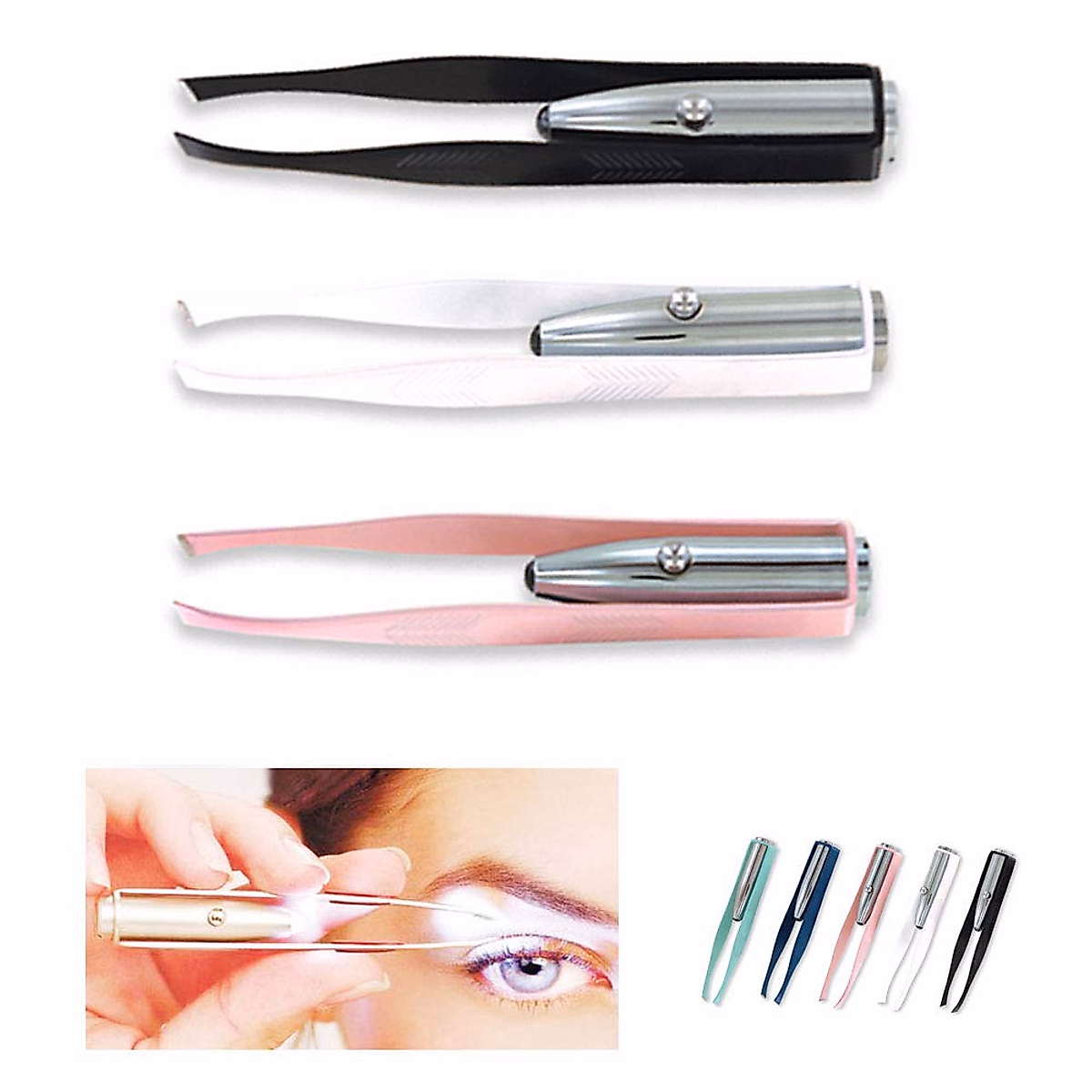 1st Choice 3 Stainless Steel Make Up LED Light Eyelash Eyebrow Hair Removal Lighted Tweezer