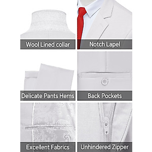 MAGE MALE Men's 3 Pieces Suit Slim Fit Notch Lapel One Button Business Wedding Party Solid Blazer Jacket Vest Pants Set with Tie White