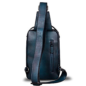 IVTG Genuine Leather Sling Bag for Men Crossbody Casual Hiking Daypack Vintage Handmade Chest Shoulder Backpack