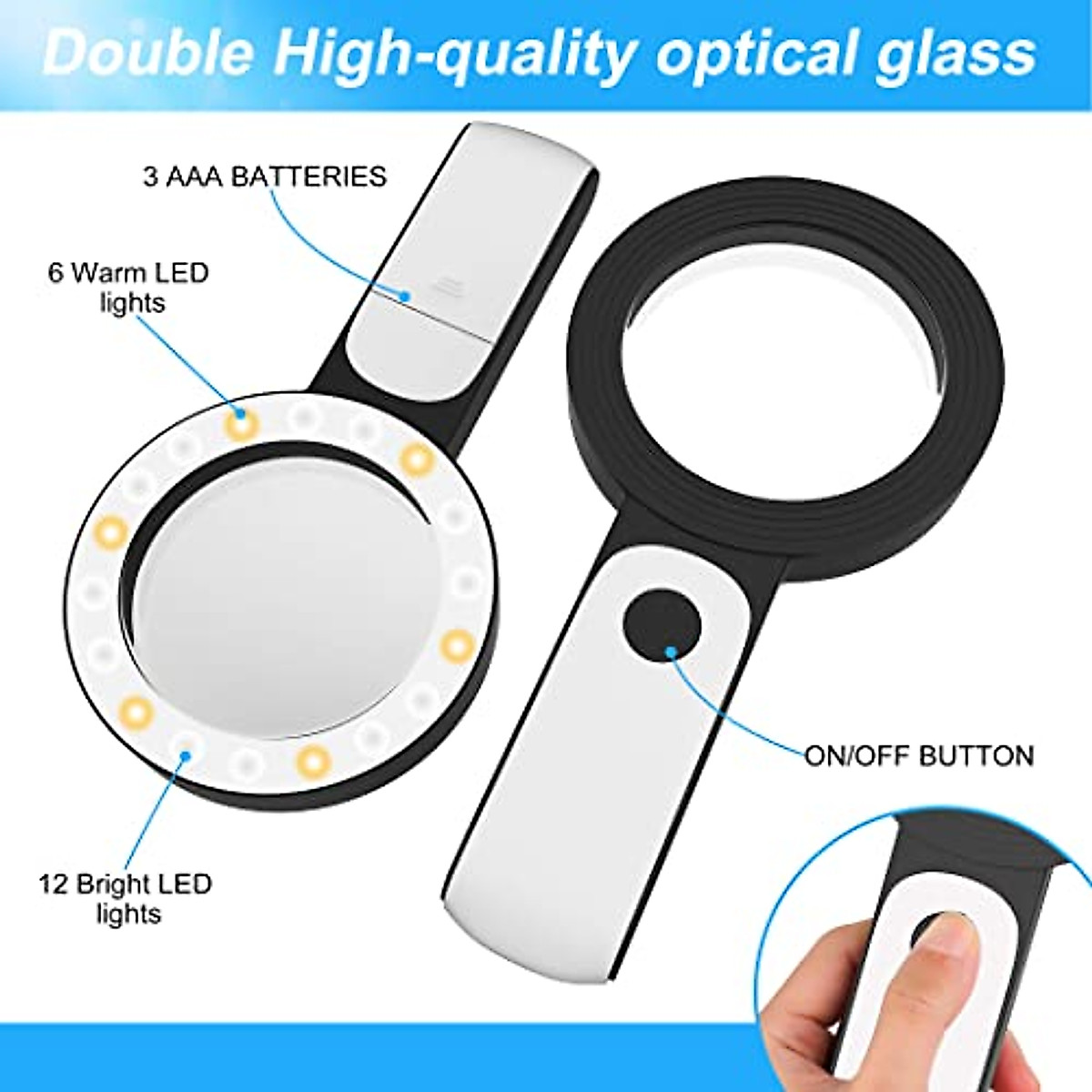 Magnifying Glass with 18LED Lights, 30X Handheld Large Illuminated Magnifier, Reading Magnifying Glass with for Seniors Read, Coins, Stamps, Map, Inspection, Macular Degeneration (Black