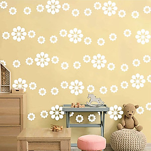 200Pcs Daisy Wall Decals Peel and Stick White Daisy Stickers Flower Wall Stickers Daisy Flower Wallpaper Window Clings Polka Dots Art Murals Wall Decal for Kids Baby Girls Bedroom Living Room Decor