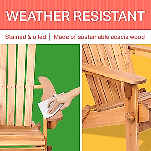 Plant Theatre Wooden Adirondack Chair - Weather Resistant, Acacia Wood, Foldable Fire Pit Chairs for Porch, Deck, Lawn and Campfire - Outdoor Patio Furniture