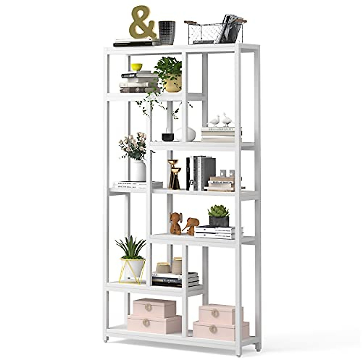 LITTLE TREE 78.7” Tall Bookshelf Industrial Bookcase for Living Room Home Office,White