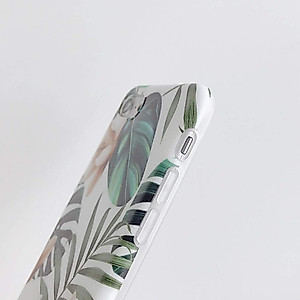 ooooops for iPhone SE2022 Case, SE2020 Case, 8 Case,7 Case for Women Girls,Green Leaves with White Floral Pattern Design, Slim Fit Clear Soft Full-Body Protective Phone Cover (Leaves & Flowers)