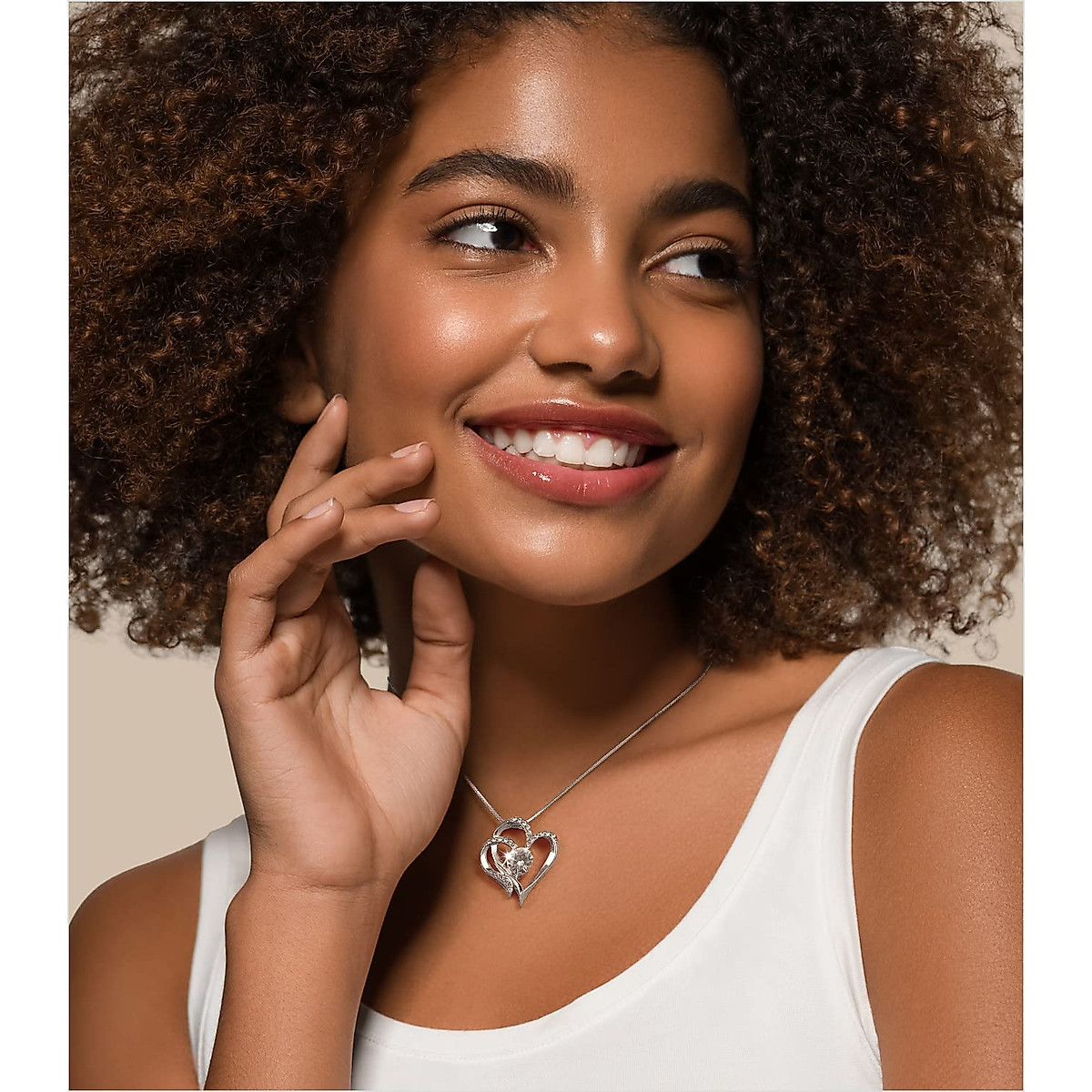 REJOY24 Heart Pendant Goodluck Necklace made of Brass, Platinum Plated coating with Shiny Rhinestone (Box included)