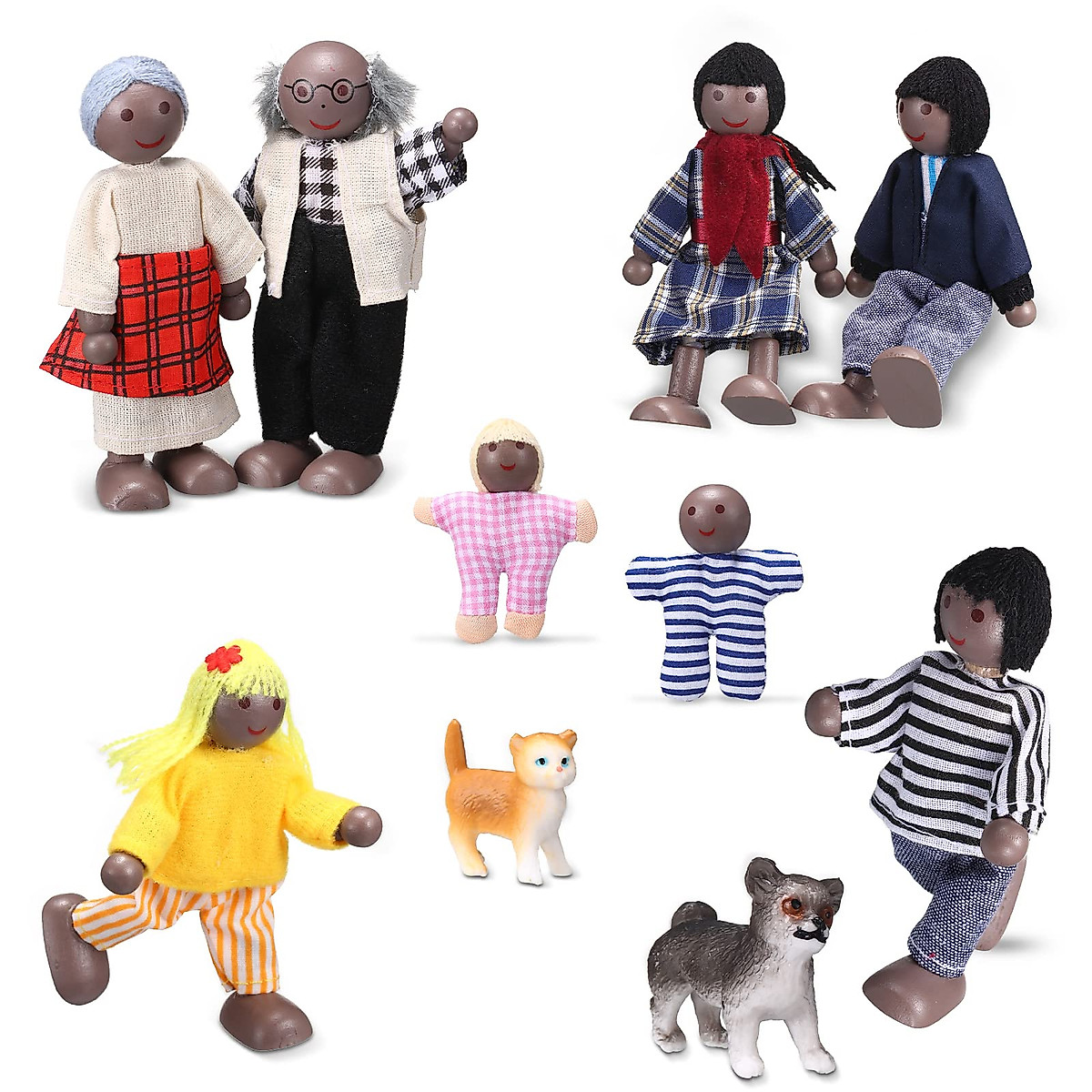 Skylety 10 Pcs Wooden Dollhouse Set of Mini People Figures Dolls Wooden Doll Pretend Play Figures Accessories for Pretend Dollhouse Toy(Stylish Style)