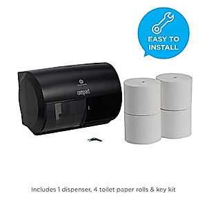 Compact 2-Roll Side-by-Side Dispenser and Coreless 2-Ply Recycled Toilet Paper Starter Kit by GP PRO (Georgia-Pacific), 1 Dispenser and 4 Rolls, 1 Kit per Case