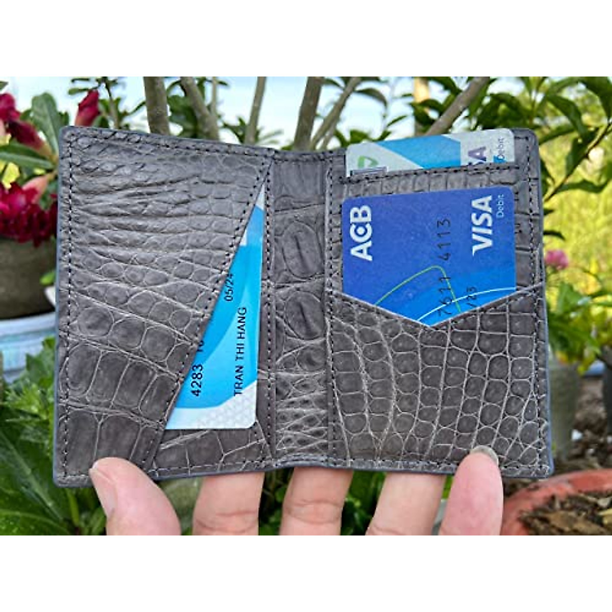Double side Grey Crocodile Alligator leather skin Credit Cardholder, leather credit cardcase, leather creditcard cover
