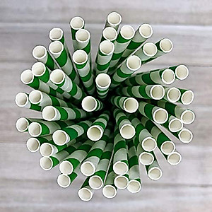 Green and White Paper Straws - Stripe Chevron Polka Dot - Birthday Christmas St Patrick's Day Supply - 100 Pack Outside the Box Papers