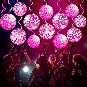 Pink Disco Ball Party Hanging Swirls 70s Disco Birthday Party Decoration Disco Ball Themed Swirl Ceiling Disco Party Hanging Streamer for 70s 80s Party Baby Shower Supplies