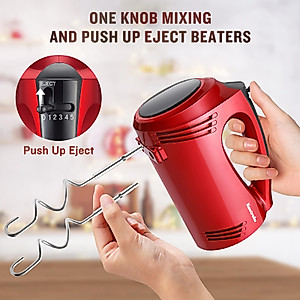 Kestreln Hand Mixer Electric Handheld with Flat Bottom, Portable Mixer for Kitchen Baking Cake, Powerful Mixing for Thicker Doughs with dough hooks