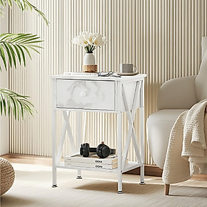 VECELO Modern Side End Table, Nightstand Storage Shelf with Bin Drawer for Bedroom, Lounge