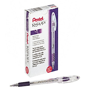 Pentel® R.S.V.P.® Ballpoint Pens, Medium Point, 1.0 mm, Clear Barrel, Violet Ink, Pack Of 12