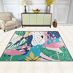 ALAZA Tropical Jungle Leaf Flamingo Bird Palm Tree Non Slip Area Rug 5' x 7' for Living Dinning Room Bedroom Kitchen Hallway Office Modern Home Decorative