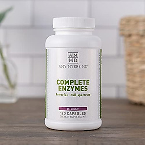 Amy Myers MD Digestive Enzymes for Digestion Aid - 19 Enzymes for Gut Health, Bloating & Stomach Issues - DPP-IV Protease Amylase Lipase Lactase Sucrase - Break down protein carb sugar fiber 120 Caps