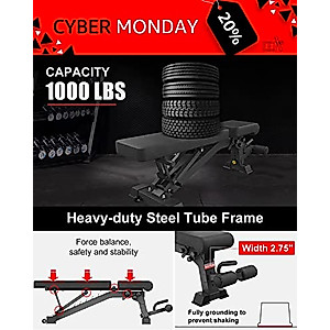 YOUTEN 1000 LB Weight Bench Heavy Capacity | 9-4-4 Almost 90° Adjustable Incline Decline Exercise Bench Press for Home Gym More Stable and Durable | Foldable Training Lifting Bench | Dragon Flag Handle for Abdominal Arm Workout